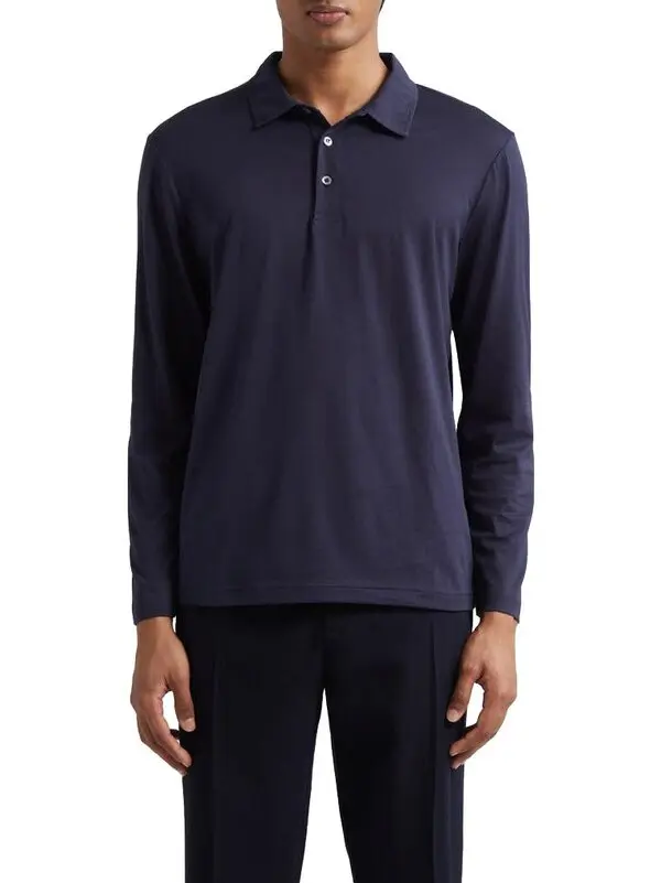 Sunspel Long Sleeve Supima® Cotton Polo - Navy