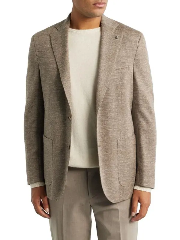 JACK VICTOR Hartford Knit Wool & Silk Blend Mélange Sport Coat - Tan