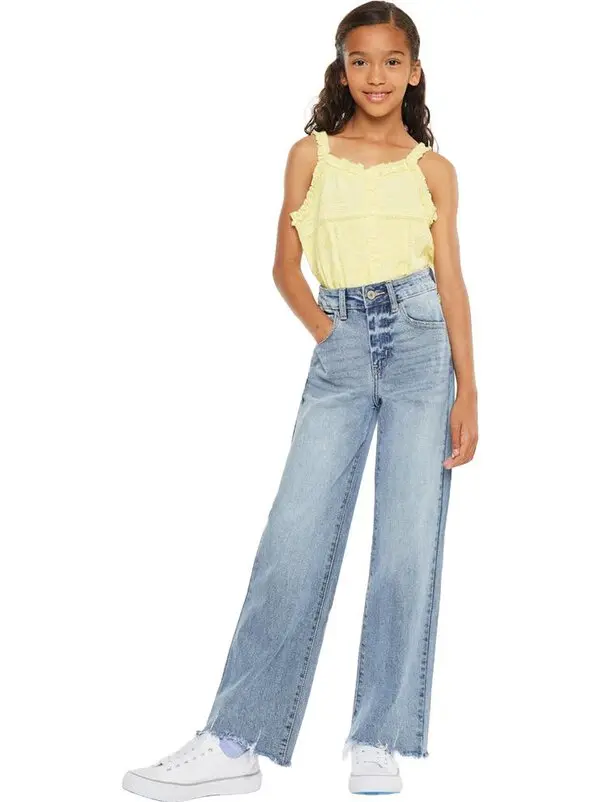 KANCAN High Rise Slim Wide Leg Jeans - Light Wash