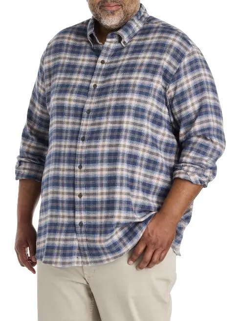 HARBOR BAY BY DXL Big & Tall Small Plaid Flannel Sport Shirt - Navy Multi