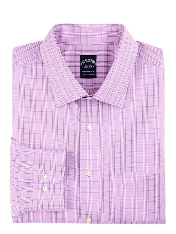 Brooks Brothers Big & Tall Non-iron Tonal Glen Plaid Dress Shirt - Purple