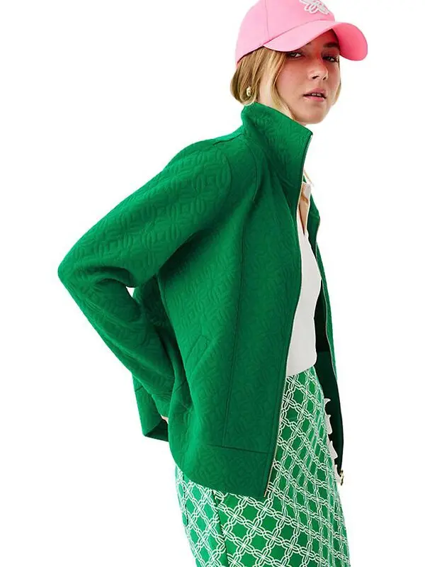 Lilly Pulitzer® Eleni Zip-up Jacket - Bamboo Green Butterfly Quilted Knit