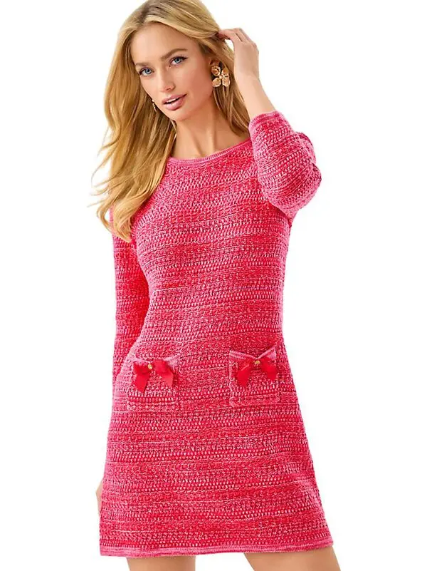 Lilly Pulitzer Rhysa 3/4 Sleeve Sweater Dress - Cherry Red Metallic Marl