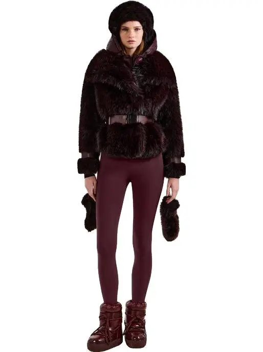 Rudsak Faux Fur Jacket With Removable Belt - Burgundy