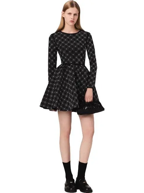 Maje Pearl And Rhinestone Embellished Skater Dress - Black