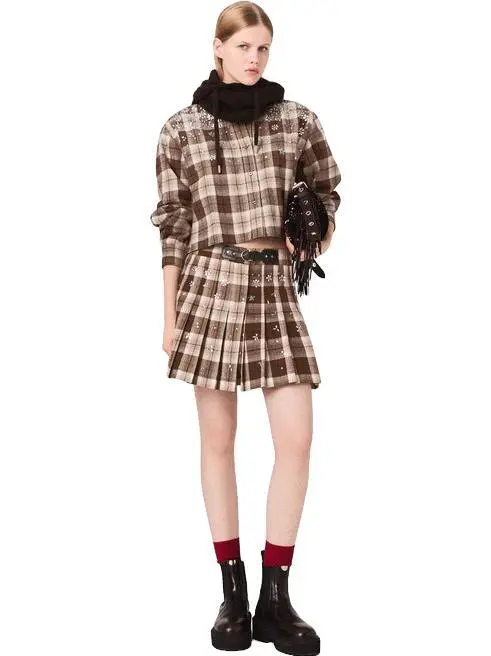 Maje Rhinestone-embellished Checked Flannel Shirt - Brown