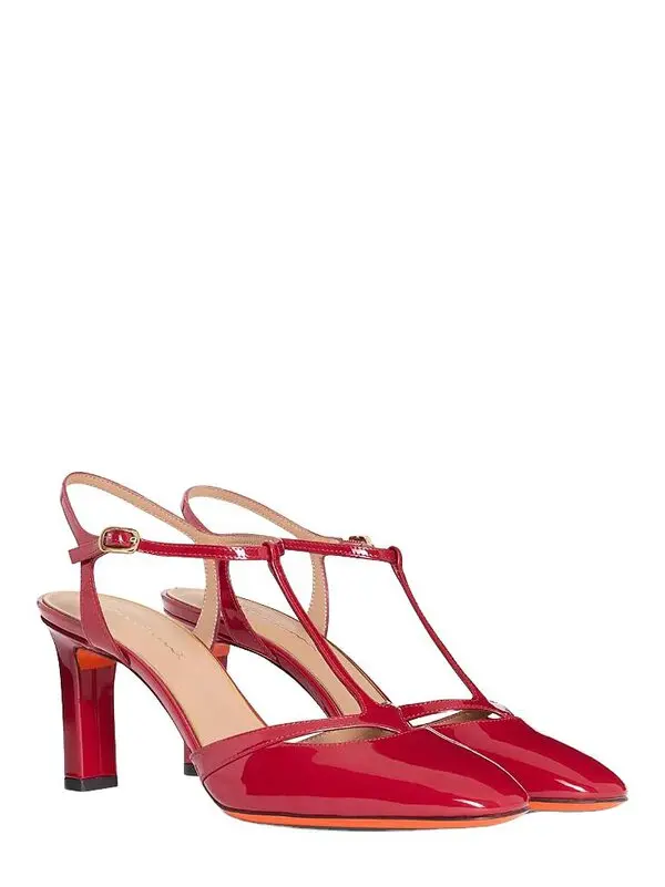Santoni Patent Leather T-bar Pumps - Red