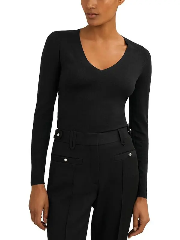 REISS Maeve Silk Blend Long Sleeve Top - Black