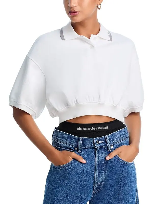 Alexander Wang Relaxed Cropped Cinched Polo Top - White