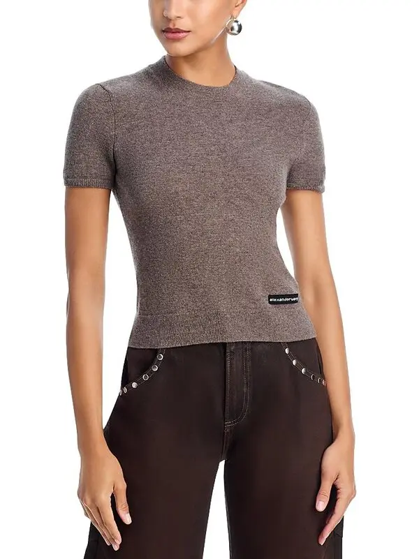 Alexander Wang Short Sleeve Wool Crewneck Tee - Brown