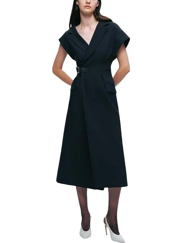 NOCTURNE Tailored Buckle-wrap Midi Dress - Black
