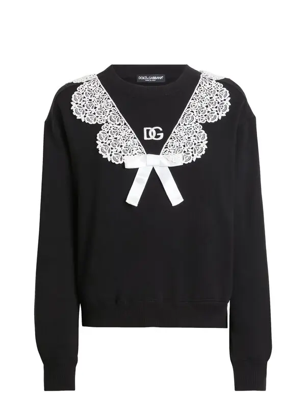 Dolce & Gabbana Sweatshirt With Macramé And Bow - Black