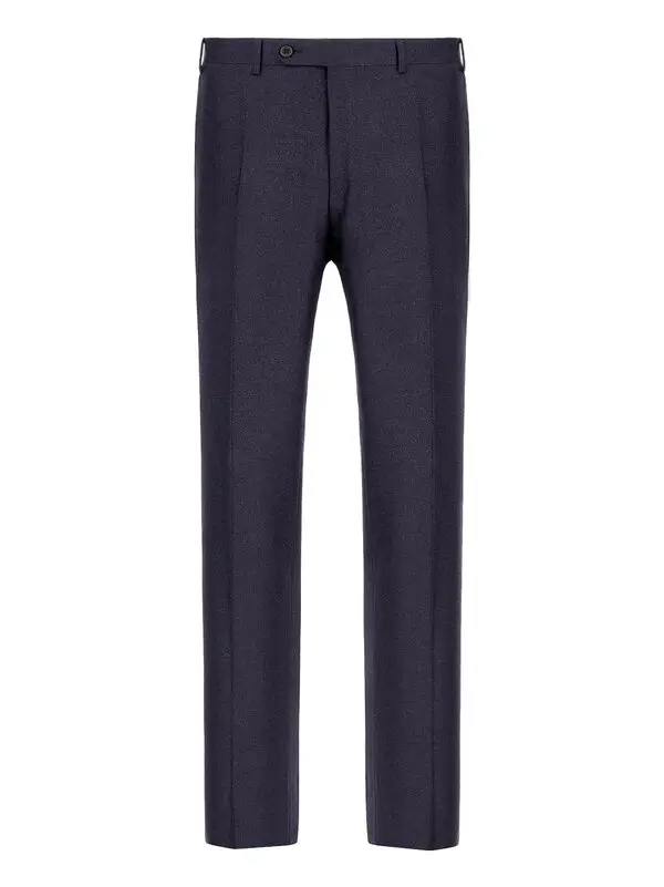 Canali High-waisted Flannel Wool Trousers - Blue