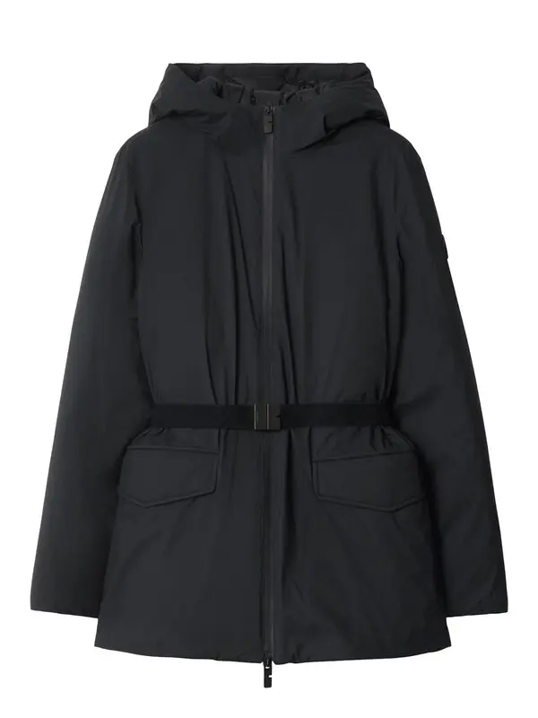 Burberry Down Hooded Belted Nylon Coat - Black