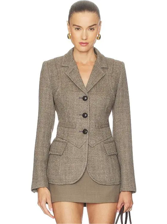 Smythe Three Button Blazer - Mushroom Herringbone