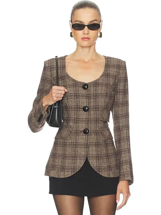 Smythe Portrait Neck Blazer - Pebble Plaid