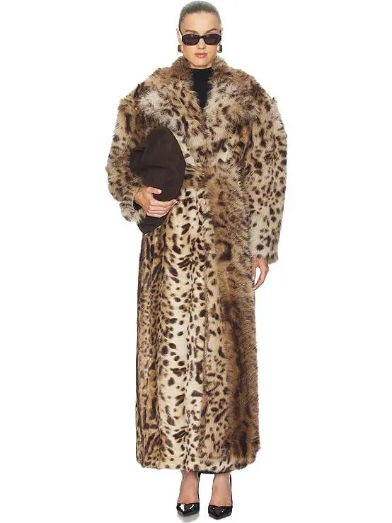 AKNVAS Kassel Faux Fur Lynx Long Coat - Tan & Brown