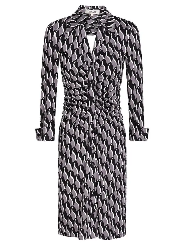 Diane Von Furstenberg Printed Jersey Shirt Dress - Black