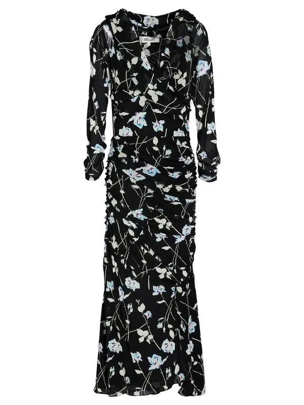 Diane Von Furstenberg Ganesa Off-the-shoulder Floral-print Midi Dress - Black