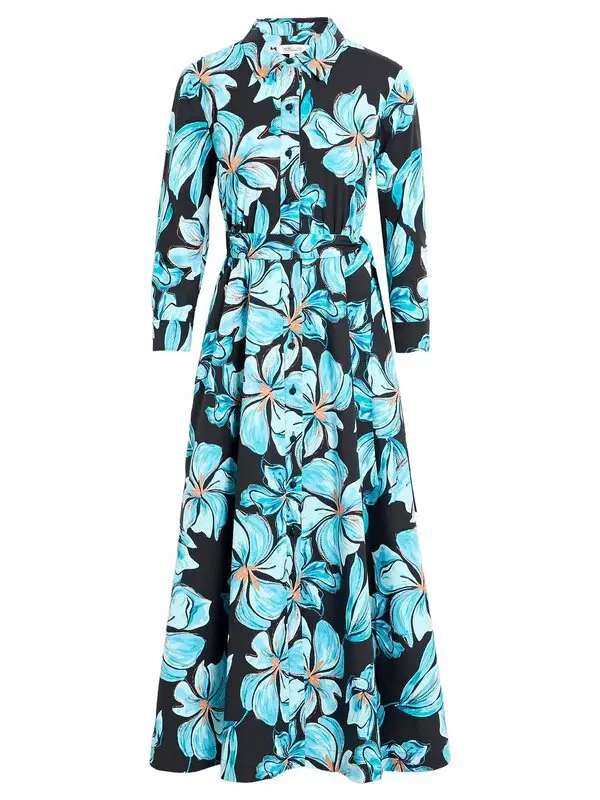 Diane Von Furstenberg Blaine Floral-print Cotton-blend Poplin Midi Shirt Dress - Turquoise