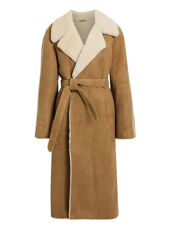 Maje Belted Shearling Coat - Camel
