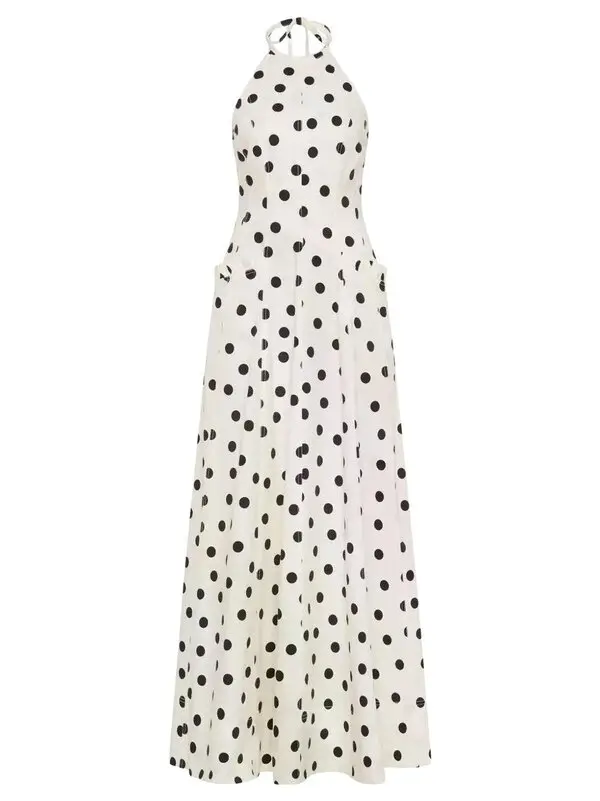 Rebecca Vallance Halterneck Polka Dot Maxi Dress - White