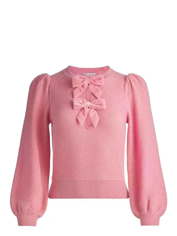 Alice + Olivia Doris Puff-sleeve Bow Sweater - Pink