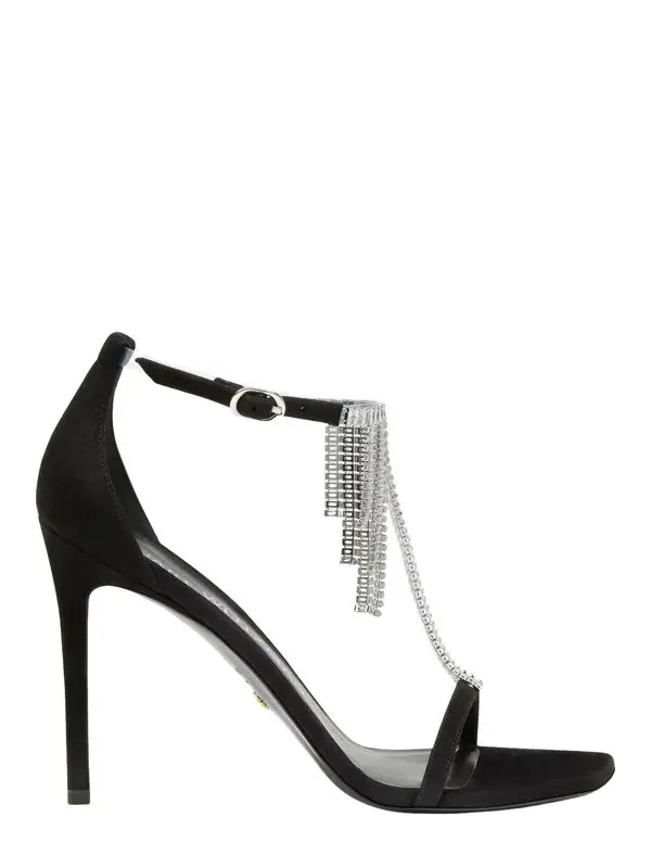 STUART WEITZMAN 100mm Nudistcurve Superglam Crystal-fringe Sandals - Black