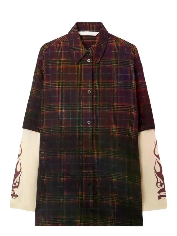 Palm Angels Check-patterned Shirt With Flame Print Sleeves - Red