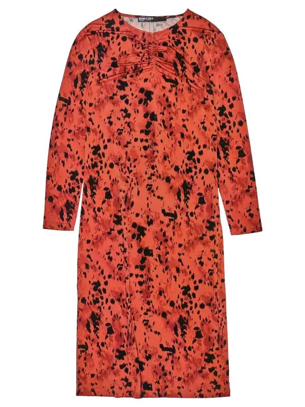 Bimba Y Lola Gathered Printed Midi Dress - Orange