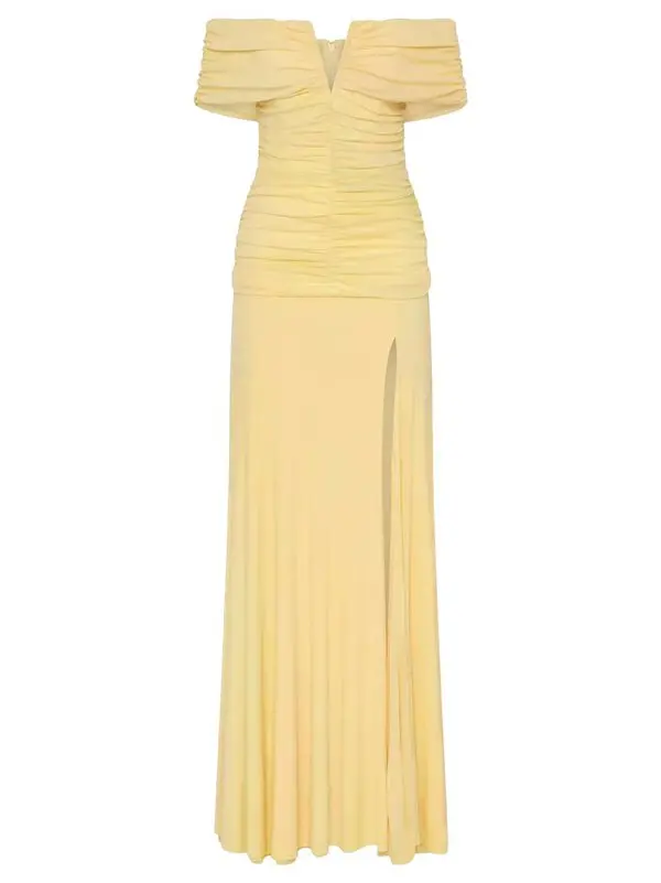 Rebecca Vallance Zaley Off-shoulder Slit Maxi Dress - Yellow