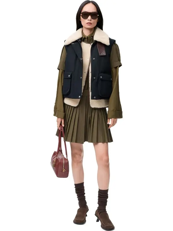 Loewe Puffer Vest In Shearling And Cotton Blend - Black