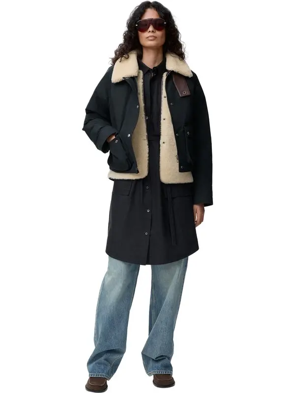 Loewe Shearling Collar Puffer Jacket - Black