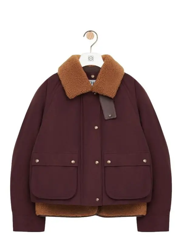 Loewe Shearling Collar Puffer Jacket - Burgundy