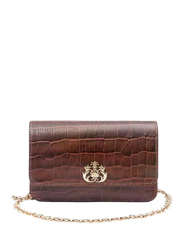 ISLA Croc-embossed Chain Shoulder Bag - Brown
