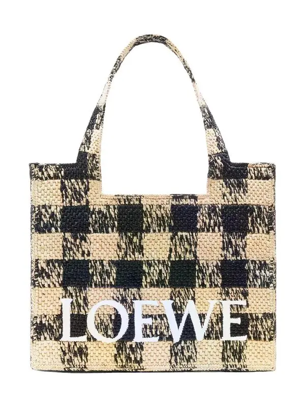 Loewe Large Checkerboard Tote Bag With Logo - Neutrals