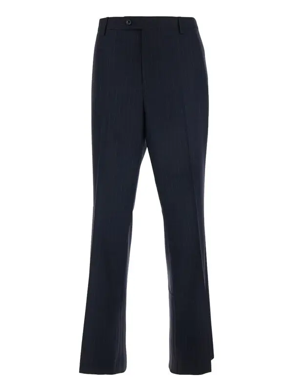 TONYWACK Pinstriped Flared Leg Wool Blend Pants - Blue