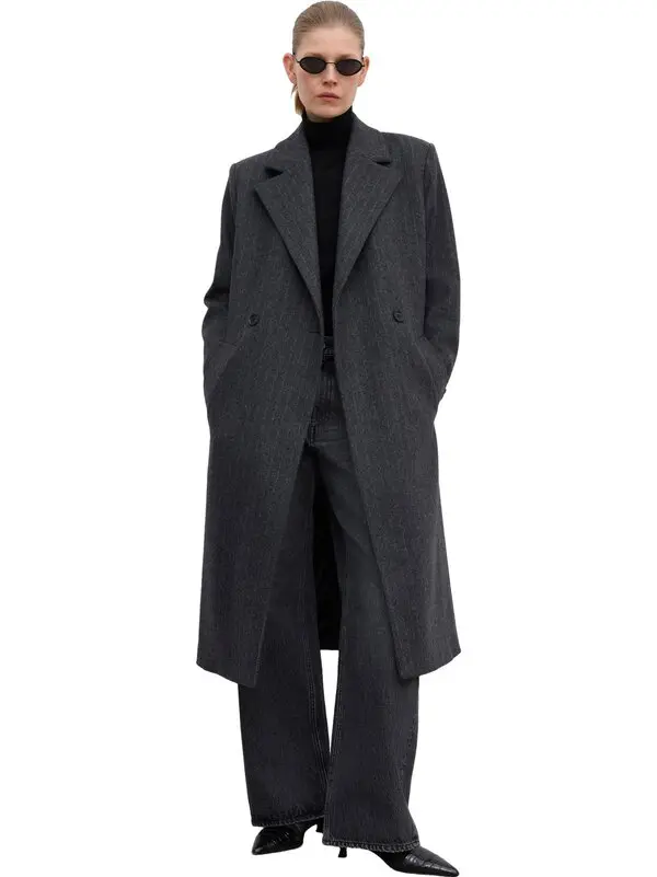 HOUSE OF DAGMAR Pinstripe Wool Coat - Dark Grey