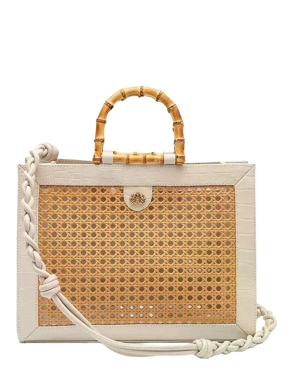 ISLA Diana Croc-embossed Rattan Tote - Neutrals