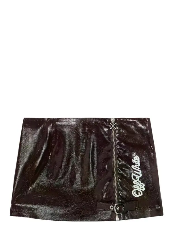 Off-White Crinkle Coated Skirt With Logo Embroidery - Brown