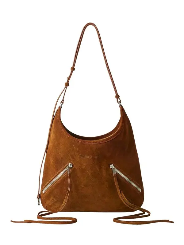 Palm Angels Maxi Zip-up Suede Shoulder Bag - Brown
