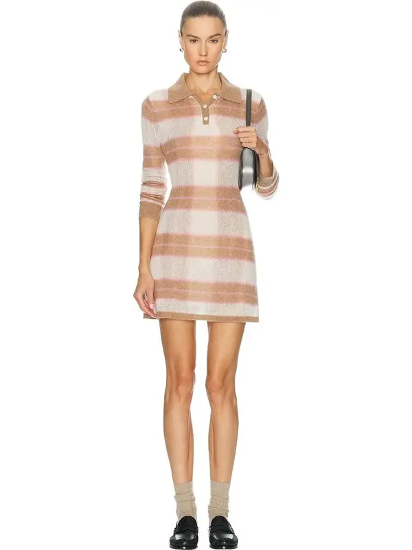 Guest In Residence Shadow Plaid Polo Dress - Taupe Combo