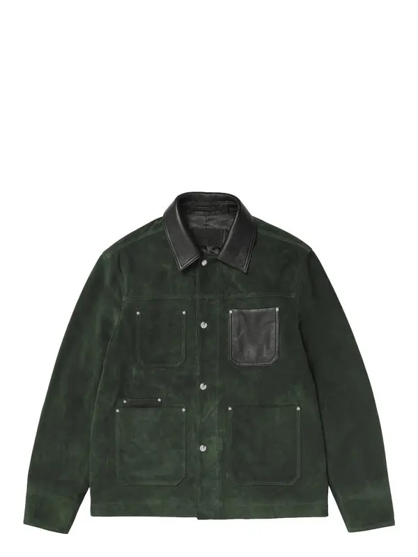 Mr P. Full-grain Leather-trimmed Suede Chore Jacket - Green