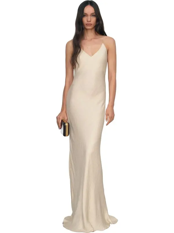 REISS Maggie Jacquard Maxi Slip Dress - Champagne Neutral