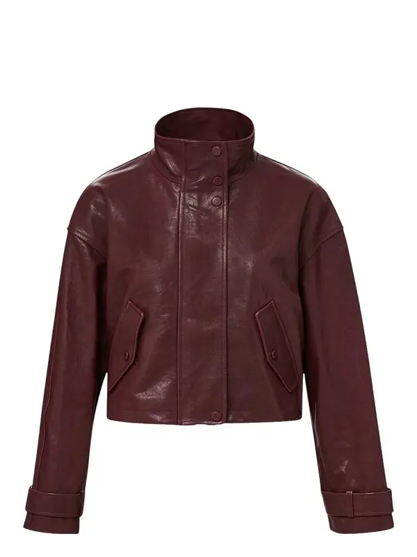 Veronica Beard Bateman Cropped Leather Jacket - Raisin