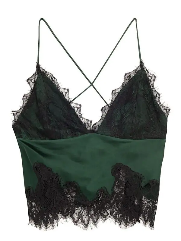 Alice + Olivia Claudia Lace Trimmed Top - Green Mystique