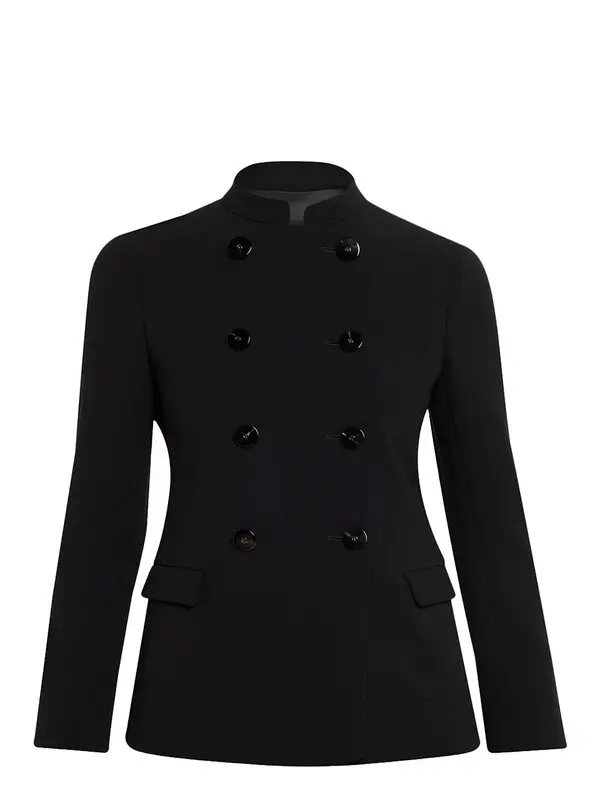 Giorgio Armani Stretch Wool Crepe Double-breasted Blazer - Black
