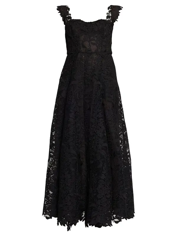 Oscar De La Renta Sleeveless Foxglove Lace Gown - Black
