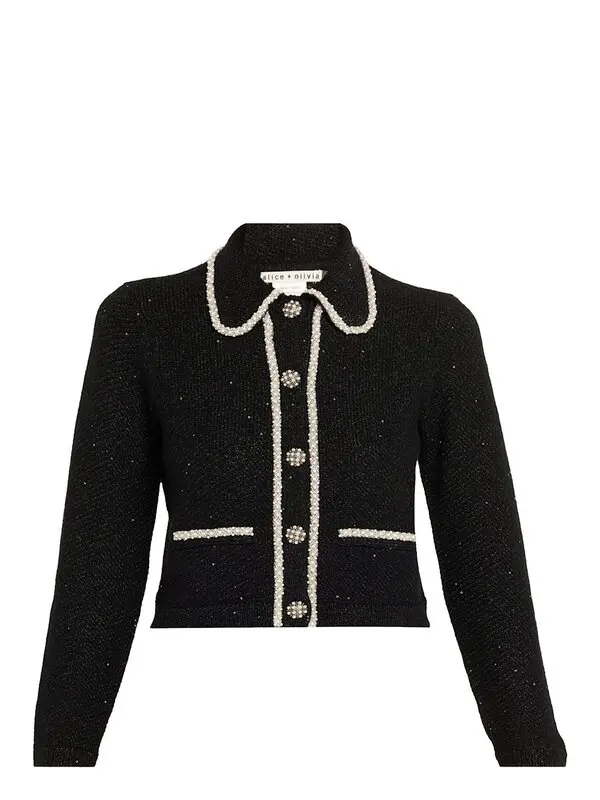 Alice + Olivia Noella Sequined Wool-blend Cardigan - Black