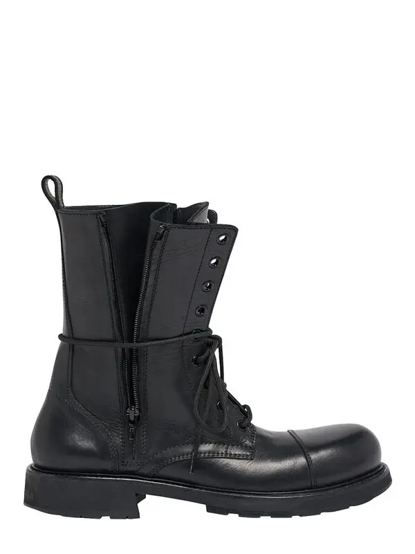 Balenciaga Truck Leather Combat Boots - Noir